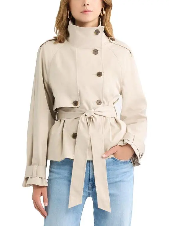 OPEN EDIT Double Breasted Crop Trench Coat - Grey Feather