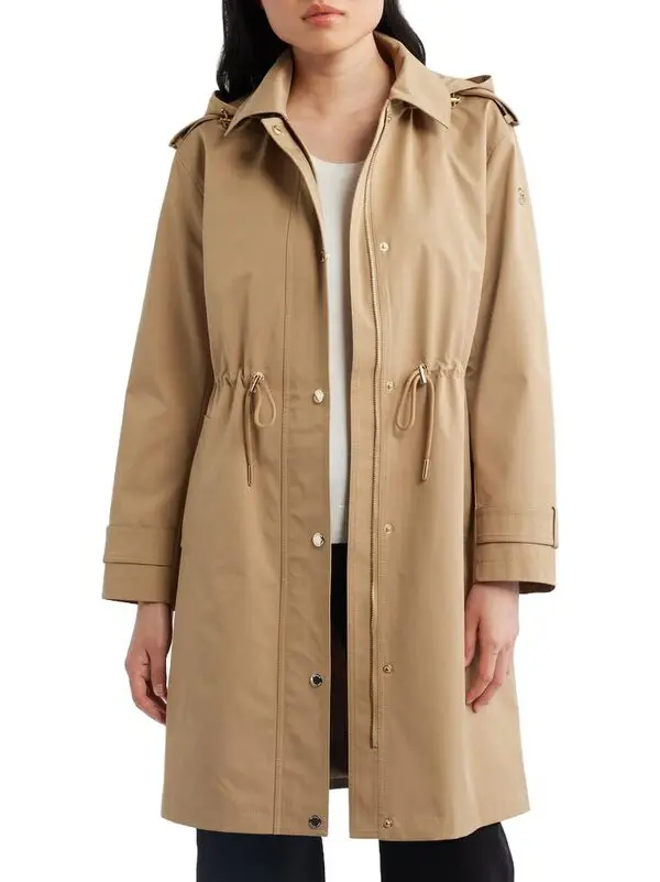 Michael Kors Hooded Trench Coat - Dark Camel