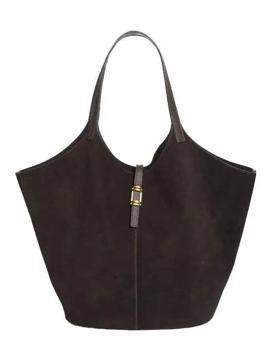 REISS Lyra Leather & Suede Large Tote - Chocolate
