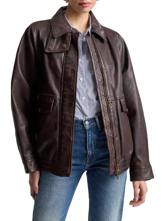 Avec Les Filles Oversize Leather Bomber Jacket - Pecan