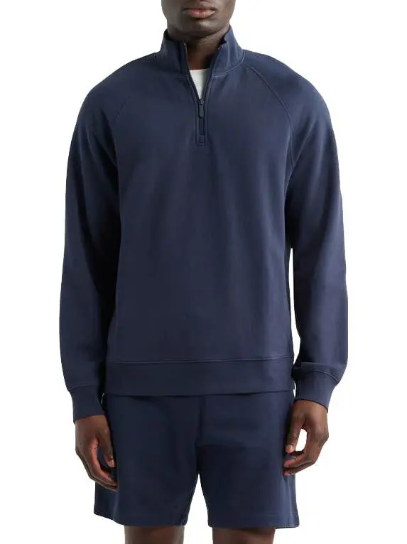 Zella Cotton French Terry Quarter Zip Sweatshirt - Navy Eclipse