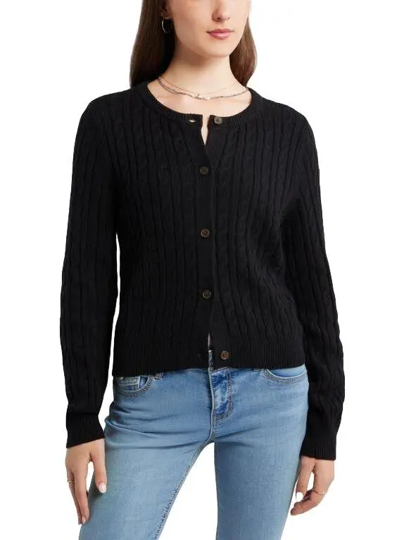 Bp. Button Front Cotton Blend Cardigan - Black