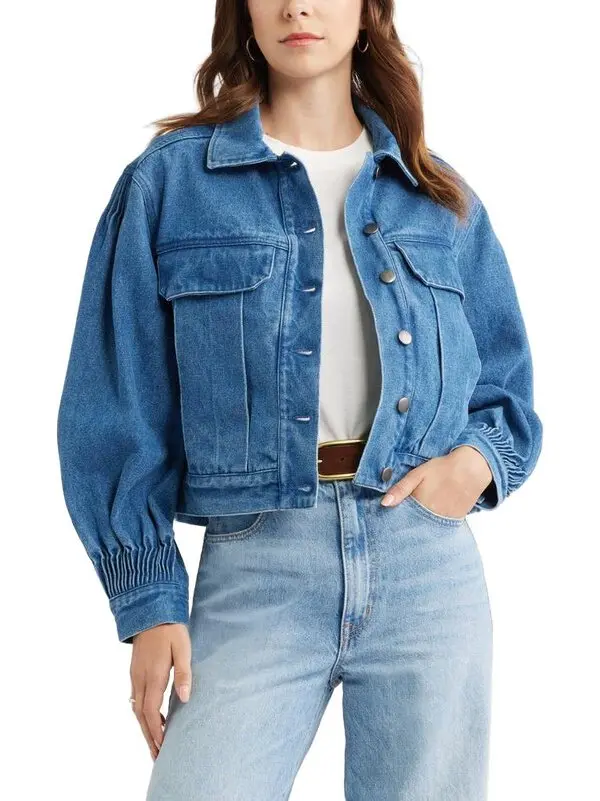 Treasure & Bond Pintucked Denim Jacket - Medium Wash