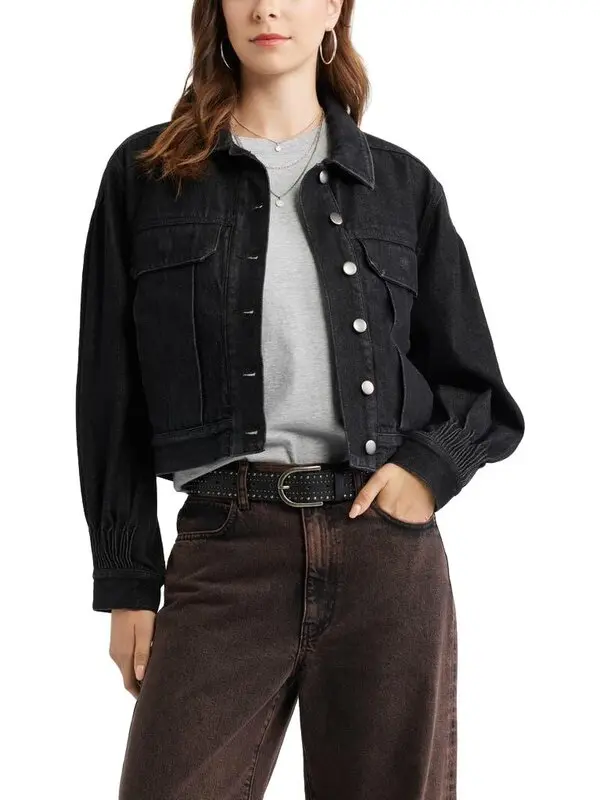 Treasure & Bond Pintucked Denim Jacket - Washed Black