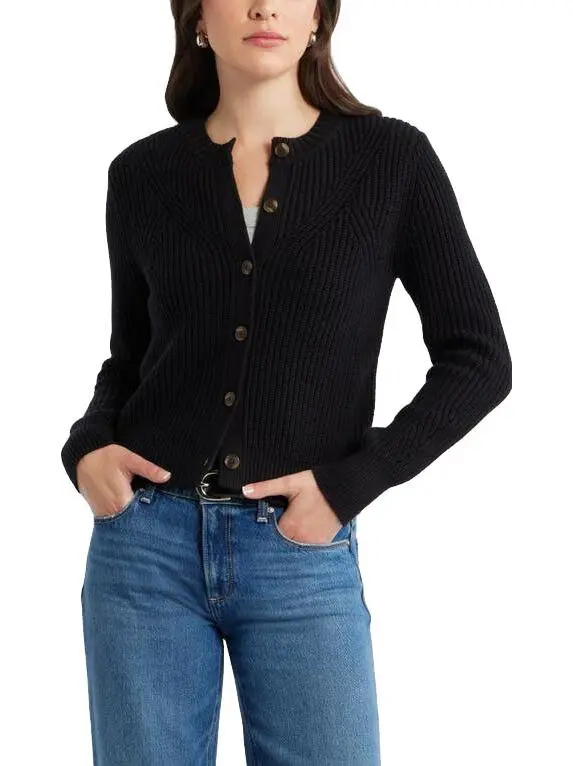 Caslon Shaker Stitch Pointelle Cardigan - Black