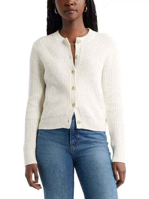 Caslon Shaker Stitch Pointelle Cardigan - Ivory Pristine