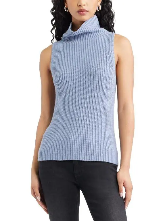 OPEN EDIT Sleeveless Ribbed Funnel Neck Sweater - Blue Tempest