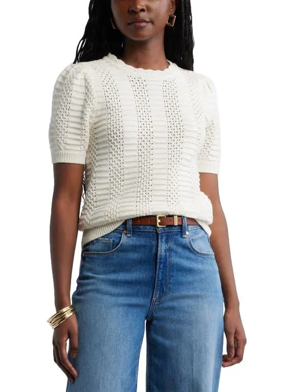Caslon Mixed Stitch Puff Sleeve Sweater - Ivory Pristine