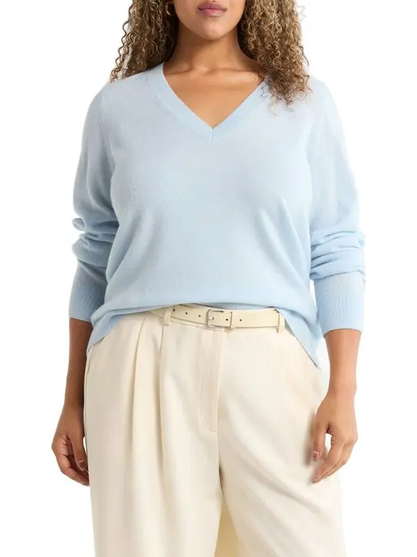 Nordstrom V-neck Cashmere Sweater - Blue Subdued