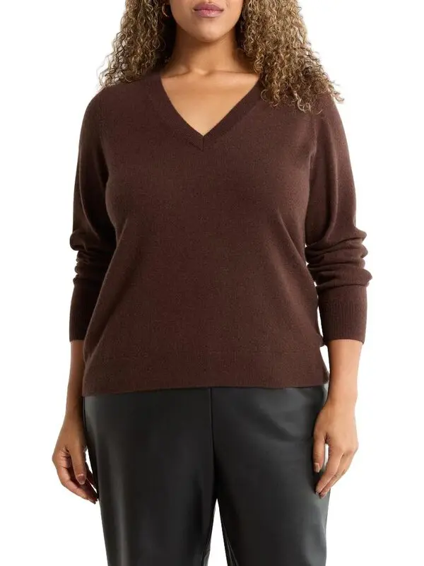 Nordstrom V-neck Cashmere Sweater - Brown Mole