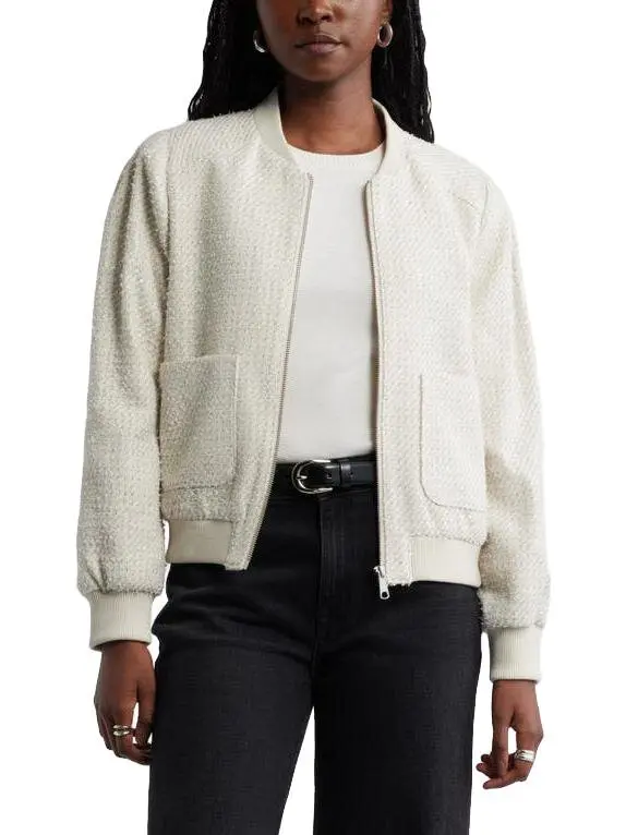 Caslon Tweed Bomber Jacket - Ivory Pristine