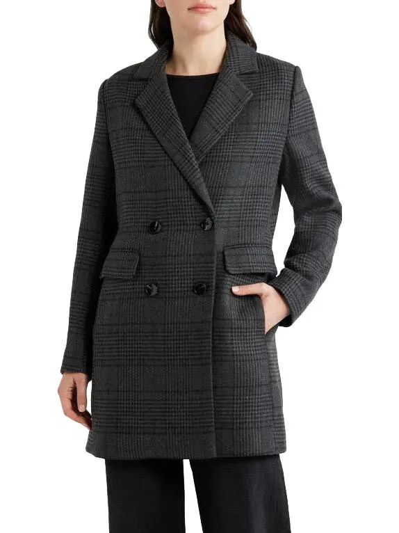 Bernardo Plaid Double-breasted Wool Blend Coat - Grey