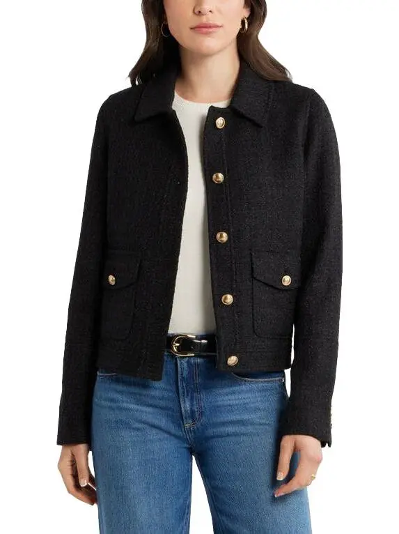 Caslon Tweed Jacket With Golden Dome Buttons - Black
