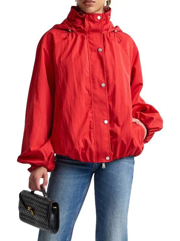 Avec Les Filles Balloon Hem Hooded Windbreaker Jacket - Cadmium