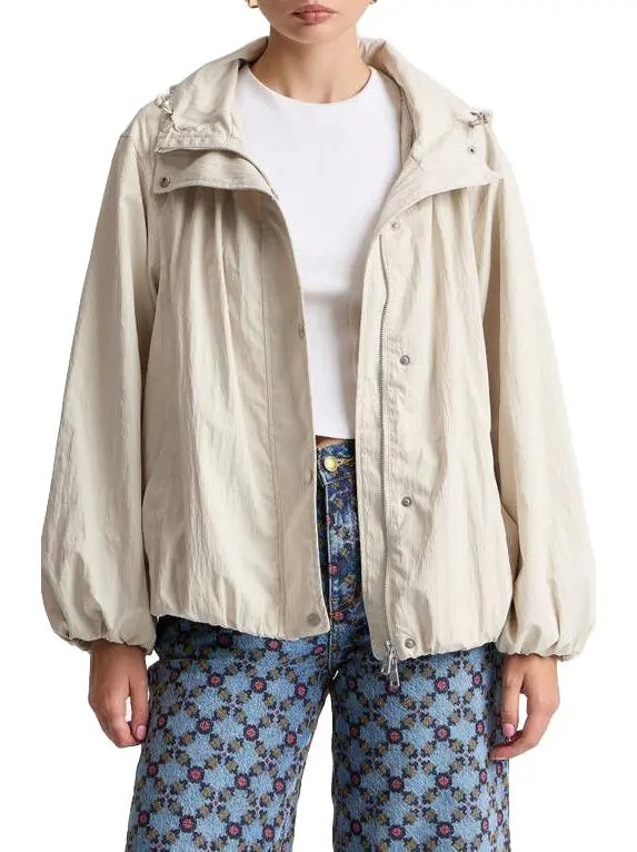 Avec Les Filles Balloon Hem Hooded Windbreaker Jacket - Porcelain