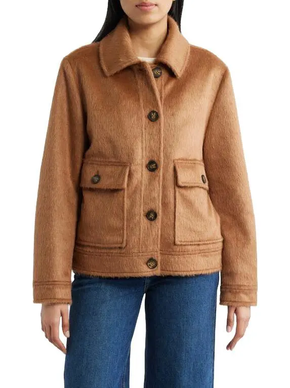 Bernardo Faux Calf Hair Trucker Jacket - Camel