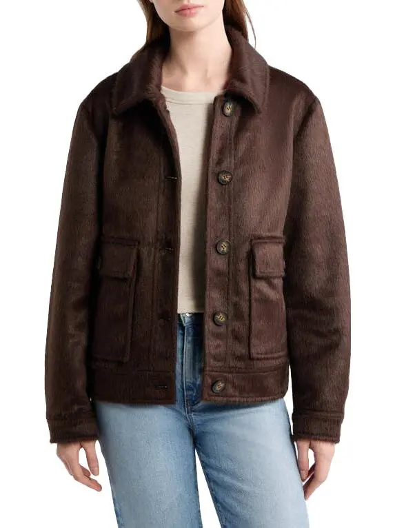 Bernardo Faux Calf Hair Trucker Jacket - Chocolate