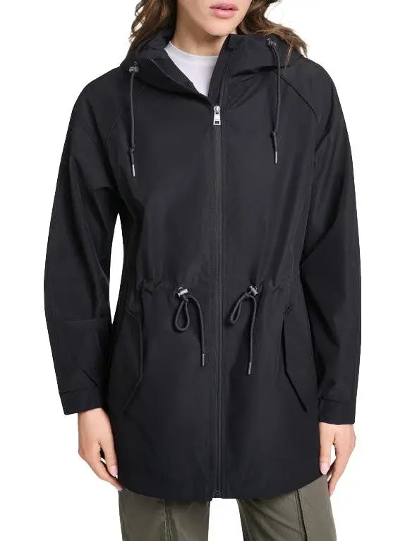 LEVI'S Water Resistant Hooded Rain Jacket With Drawstring Details - Black