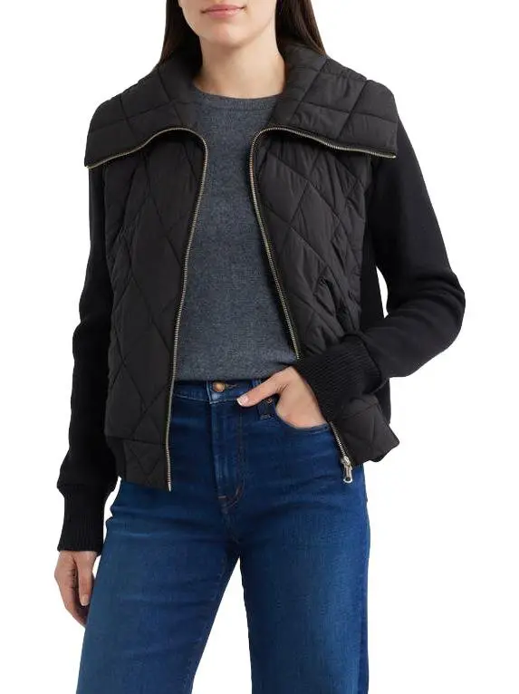 Bernardo Mixed Media Knit & Quilted Jacket - Black