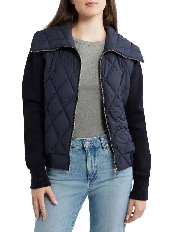 Bernardo Mixed Media Knit & Quilted Jacket - Navy