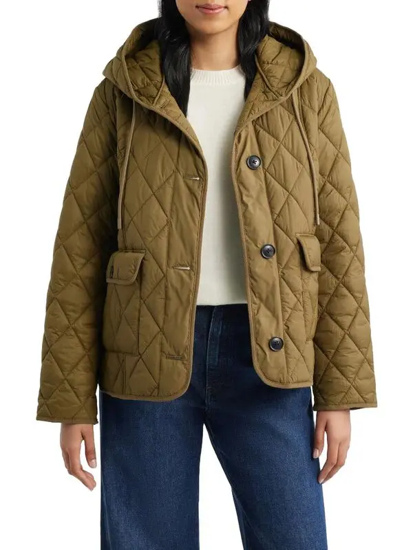 Bernardo Diamond Quilted Hooded Liner Jacket - Olive