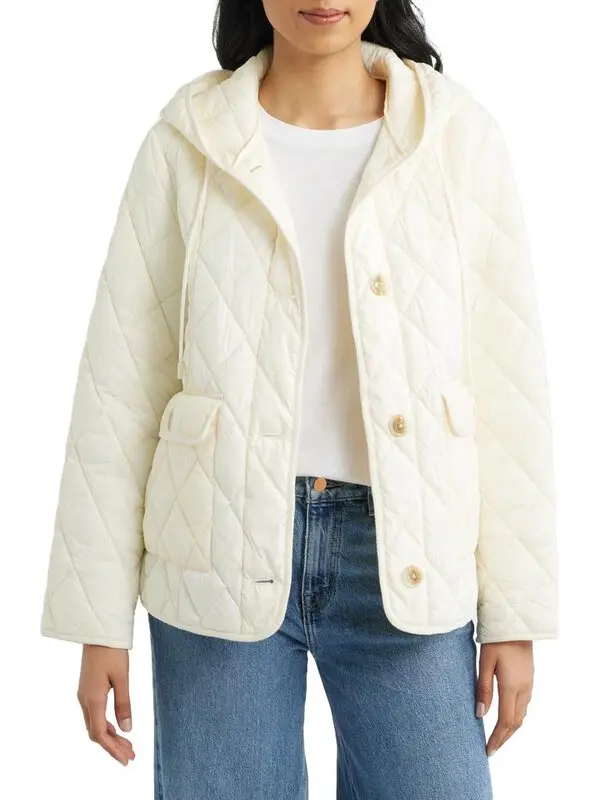 Bernardo Diamond Quilted Hooded Liner Jacket - Vanilla Ice
