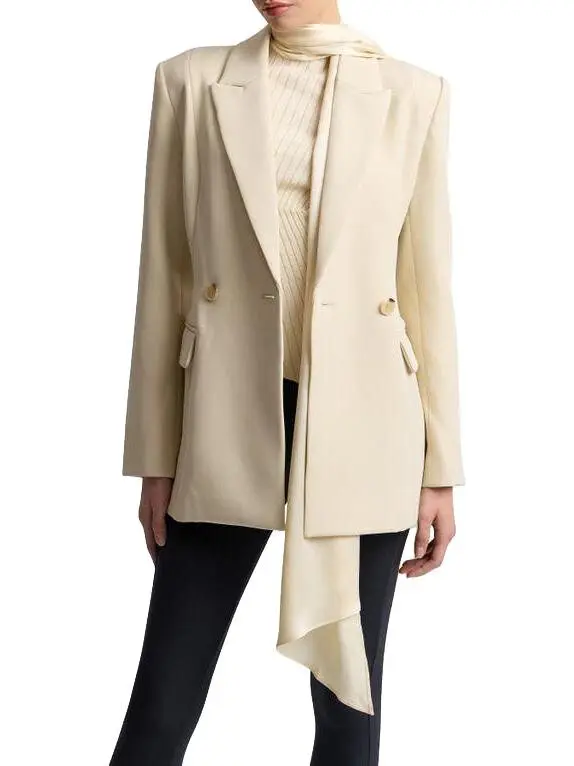 Avec Les Filles Sculpted Double-breasted Jacket With Detachable Scarf - Almond
