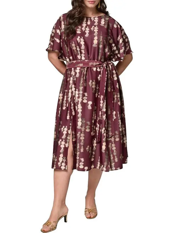 Donna Karan New York Printed Stretch Satin Midi Dress - Black Cherry