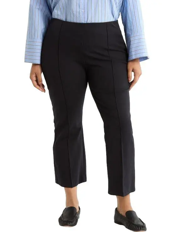 Caslon Pintuck Stretch Cotton Crop Flare Leg Pants - Black