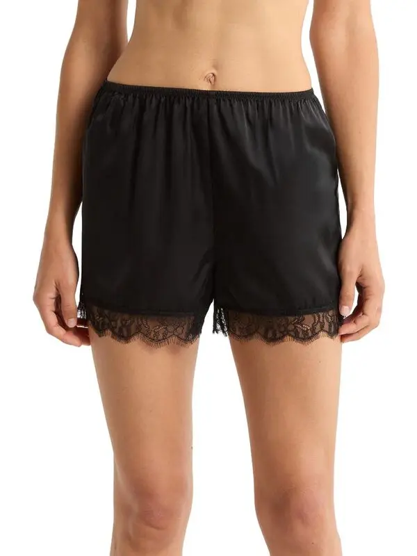 Nordstrom Scalloped Lace Trim Satin Tap Shorts - Black