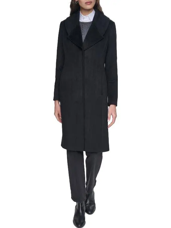 Cole Haan Oversize Collar Wool Blend Coat - Black