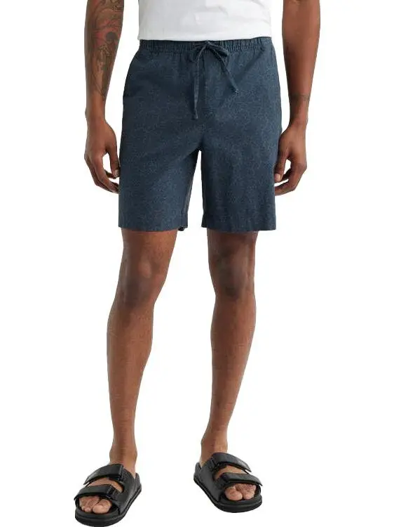 OPEN EDIT Straight-leg Linen Blend Shorts With Drawstring Waist - Navy Eclipse Geo