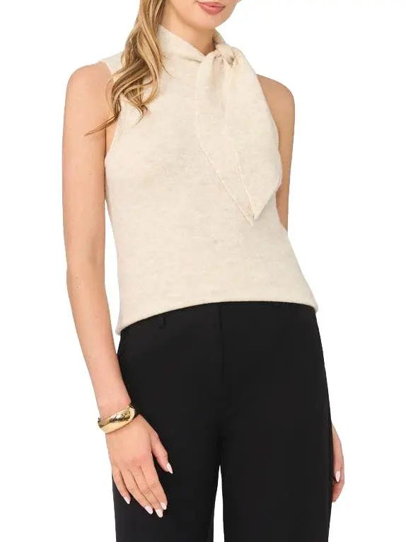 Vince Camuto Tie Neck Ribbed Sleeveless Sweater - Oatmeal