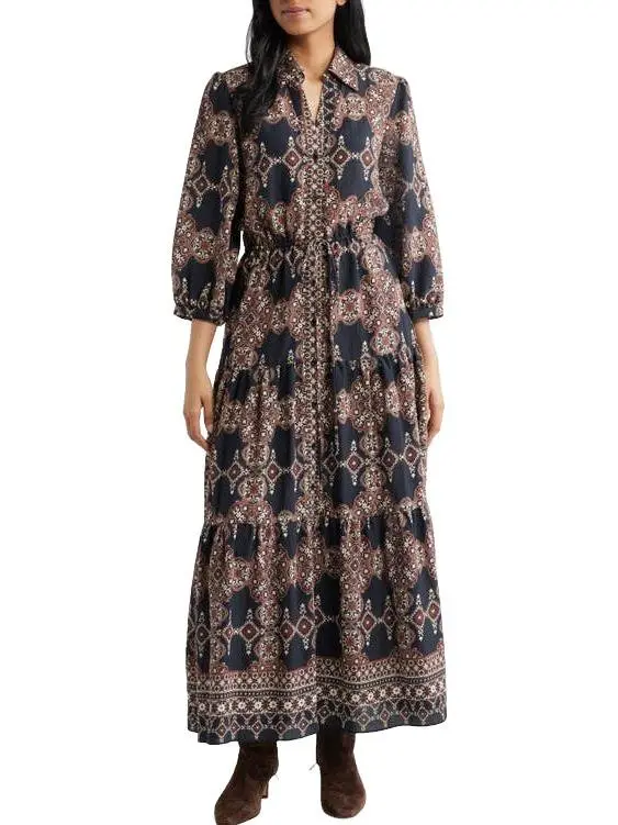 Julia Jordan Mixed Paisley Long Sleeve Shirtdress - Black Multi