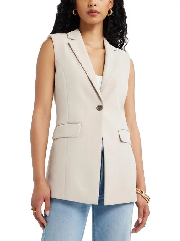 OPEN EDIT The Curator Belt Detail Longline Vest - Grey Feather