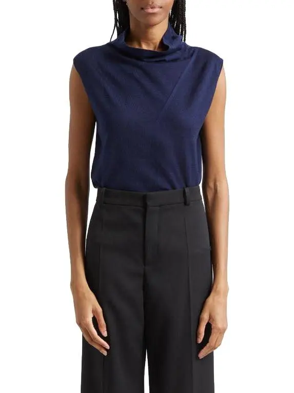 REISS Honey Cowl Neck Sleeveless Wool Sweater - Navy