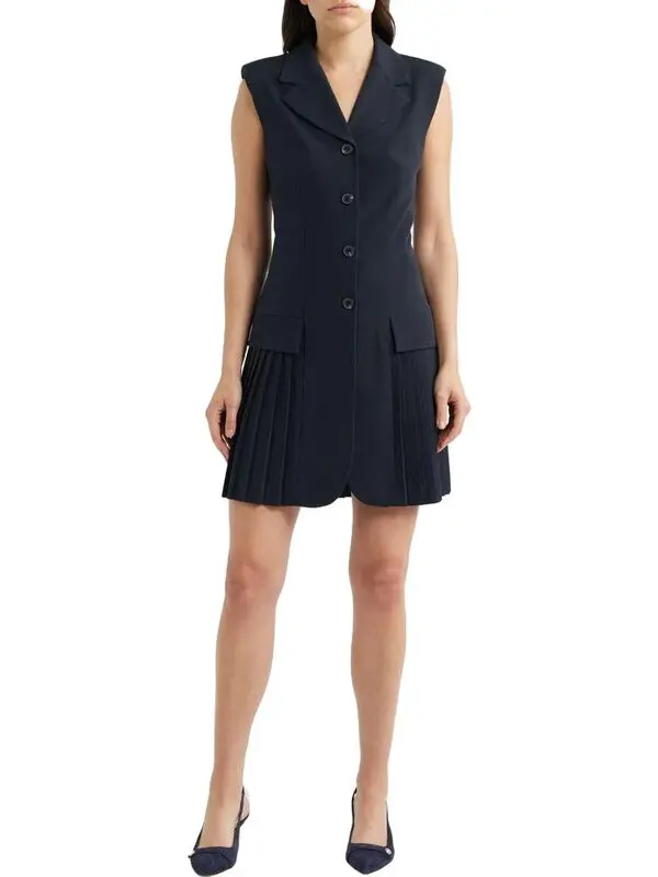 Vince Camuto Sleeveless Pleated Shirtdress - Navy