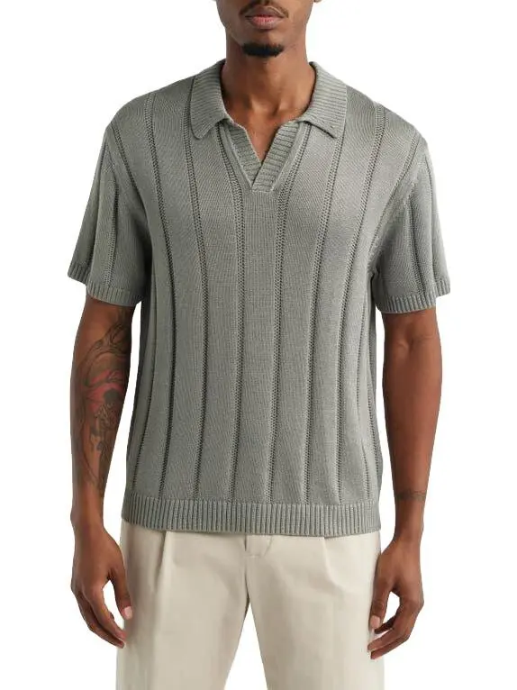 OPEN EDIT Boxy Short Sleeve Polo Sweater - Grey Fossil
