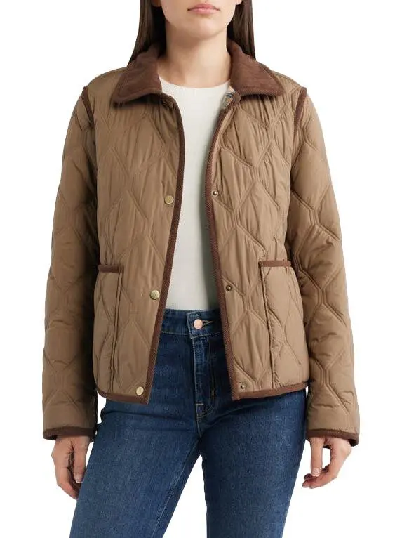 Bernardo Quilted Barn Jacket With Corduroy Trim - Shitake