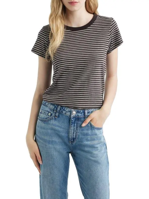 Rag & Bone The Stripe Organic Pima Cotton Slub T-shirt - Chocolate Multi