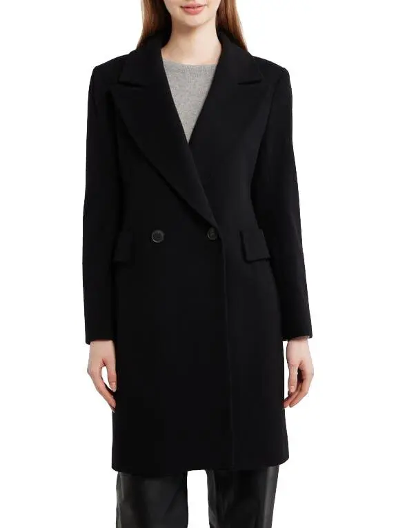 Fleurette Cashmere & Wool Peak Lapel Coat - Black