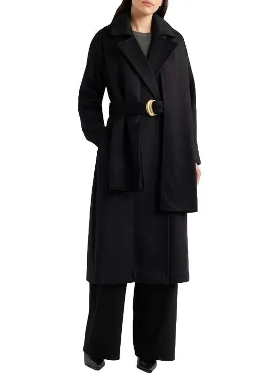Donna Karan New York Belted Wool Blend Scarf Coat - Black