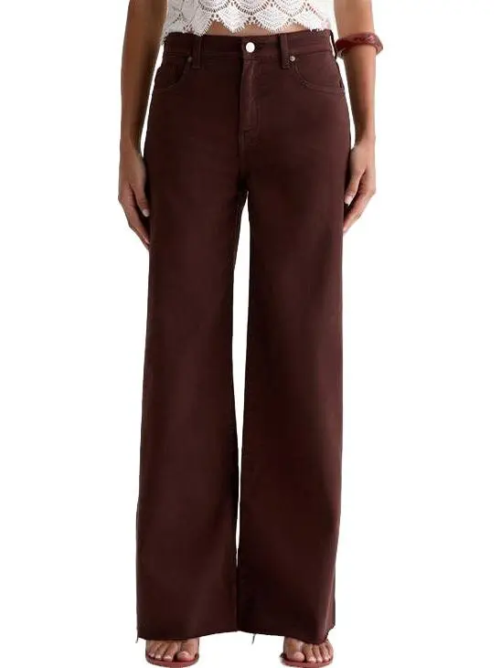 Ag Saige High Waist Raw Hem Wide Leg Jeans - Coffee Bean