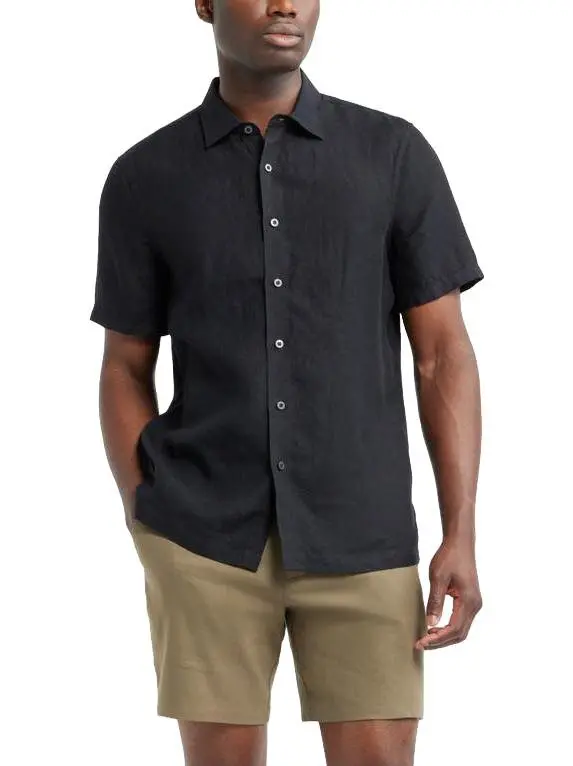 Nordstrom Short Sleeve Linen Button-up Shirt - Black