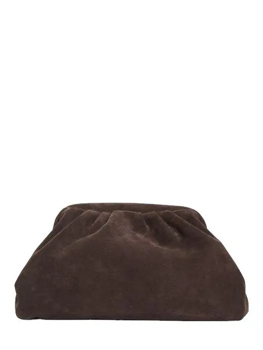 REISS Large Suede Clutch With Chain Strap - Chocolate