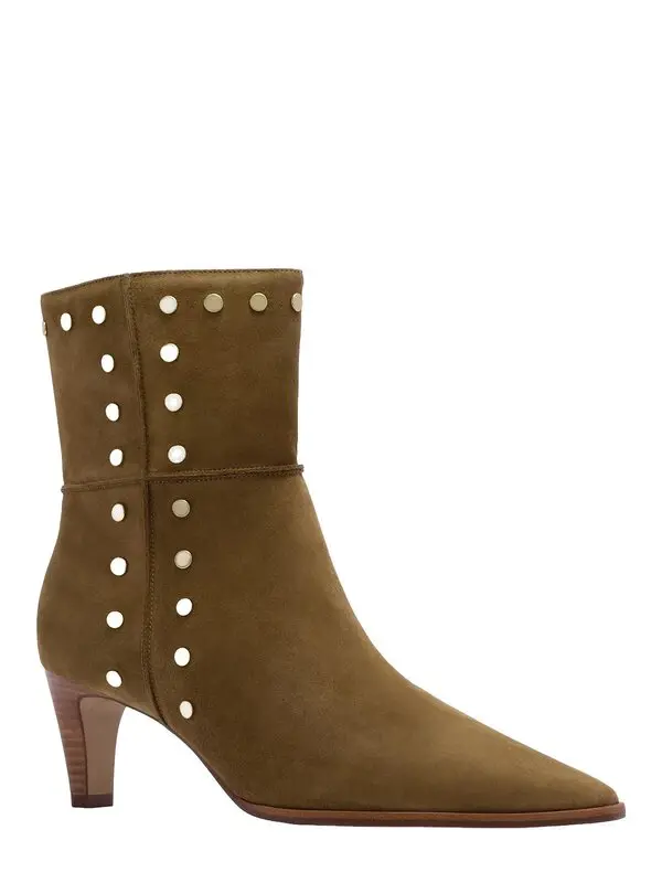 FRANKIE4 Studded Pointed Toe Heeled Bootie - Toffee Suede Stud