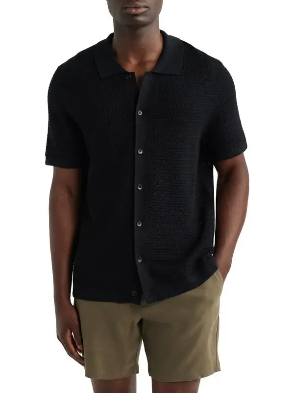 Nordstrom Short Sleeve Ribbed Cardigan - Black