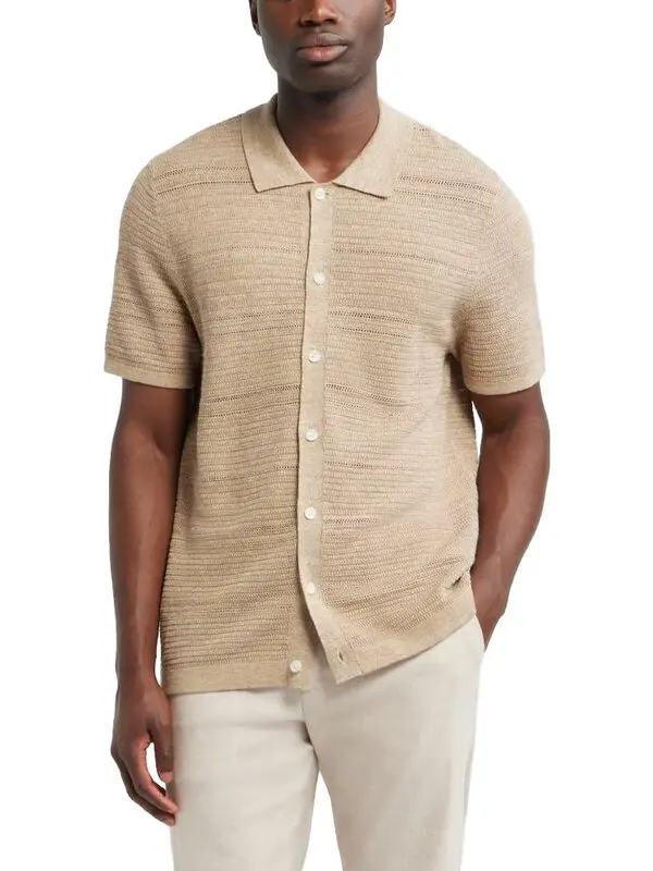Nordstrom Short Sleeve Ribbed Cardigan - Camel