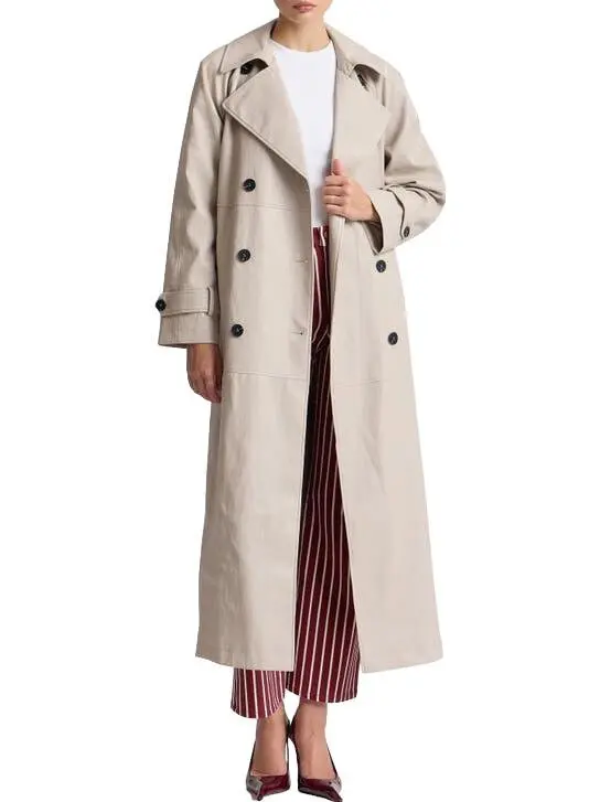 Avec Les Filles Oversized Faux Leather Trench Coat - Bone