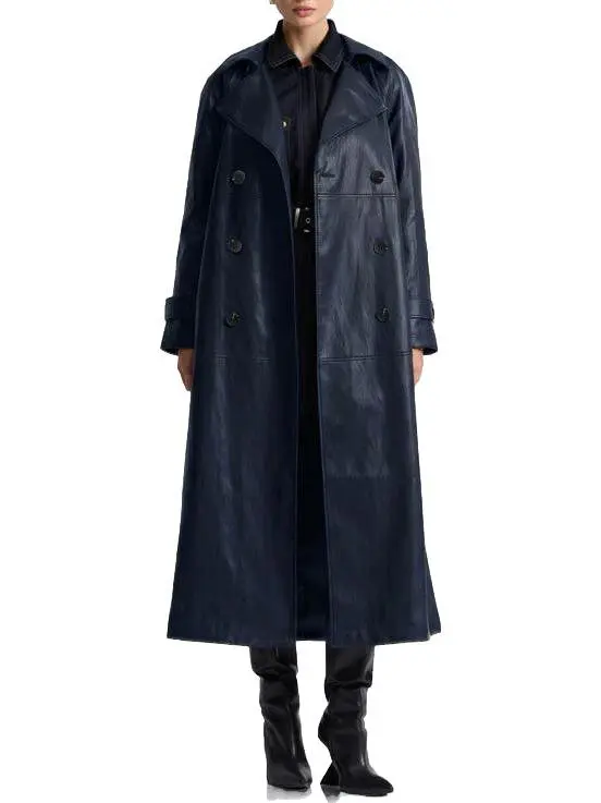 Avec Les Filles Oversized Faux Leather Trench Coat - Midnight